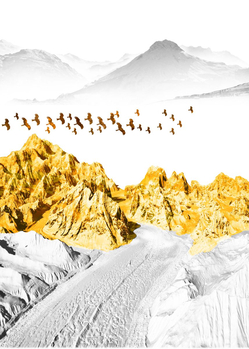 'Golden Mountainscape' Poster, picture, metal print, paint by 2Meow ...