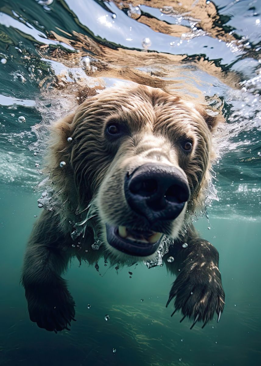 'Bear in the water' Poster, picture, metal print, paint by Floty Loty ...