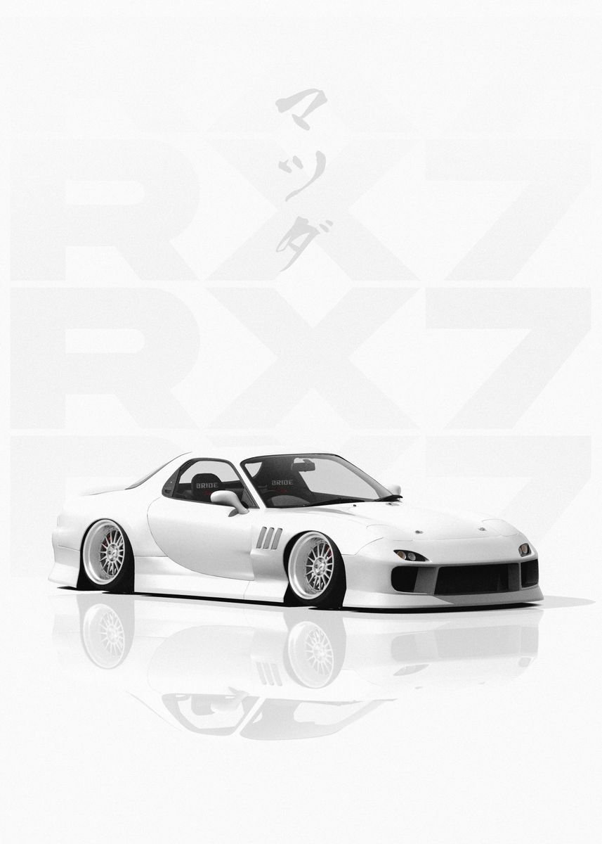 'White JDM Mazda RX7 FD' Poster, picture, metal print, paint by Yannick ...