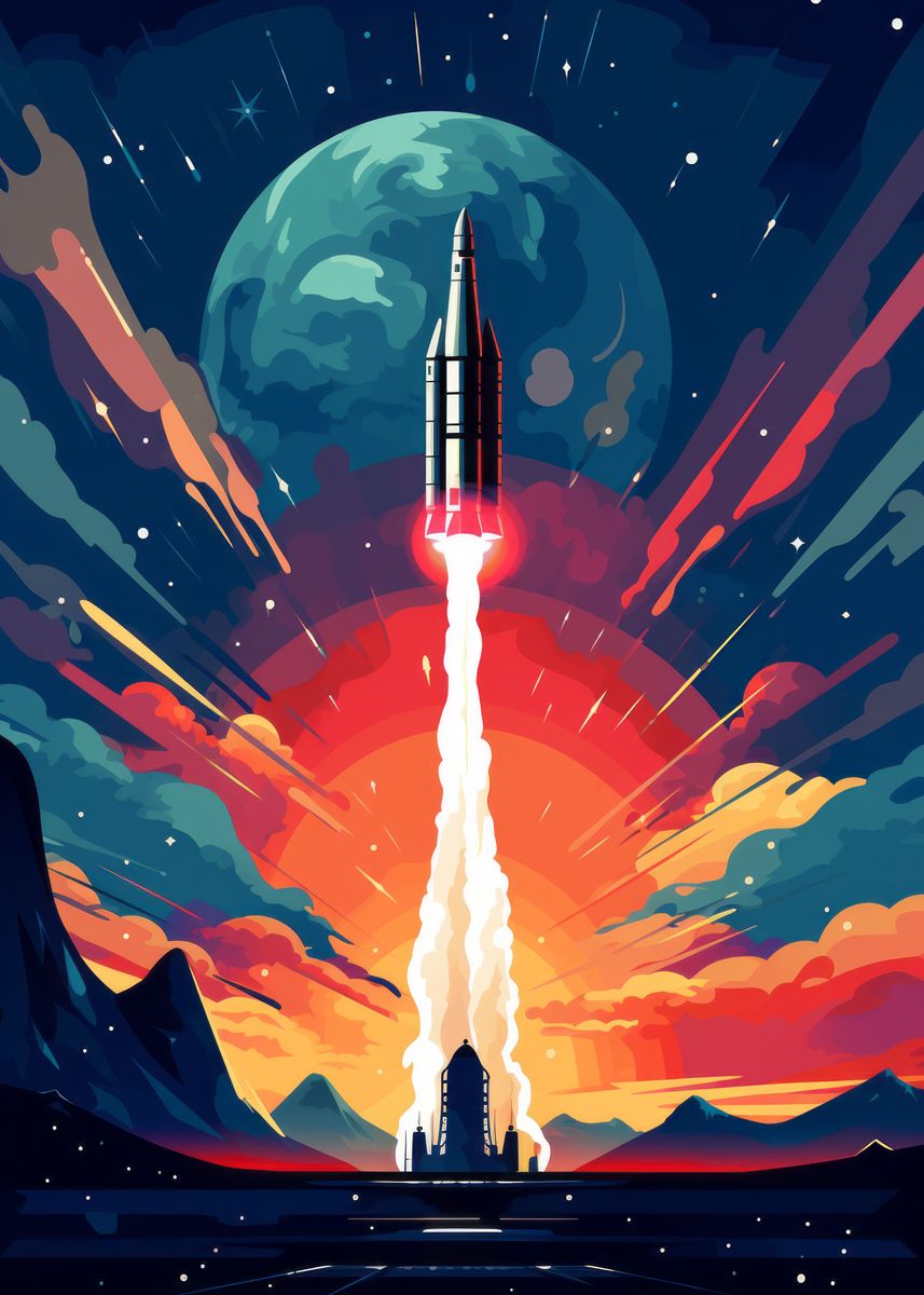 'Space Rocket Blast Off' Poster, picture, metal print, paint by Craig ...