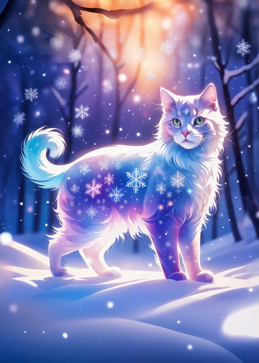 'Fantasy snow cat' Poster, picture, metal print, paint by AnnArtshock ...
