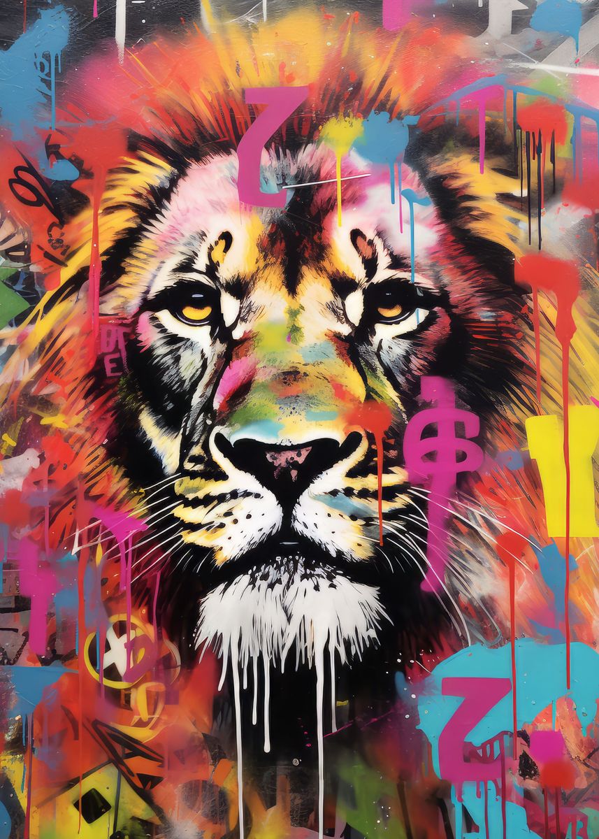 'Lion Graffiti Wall Artwork' Poster, picture, metal print, paint by ...