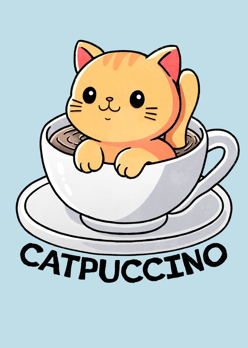 'Cappuccino cat ' Poster, picture, metal print, paint by Fanfreak ...
