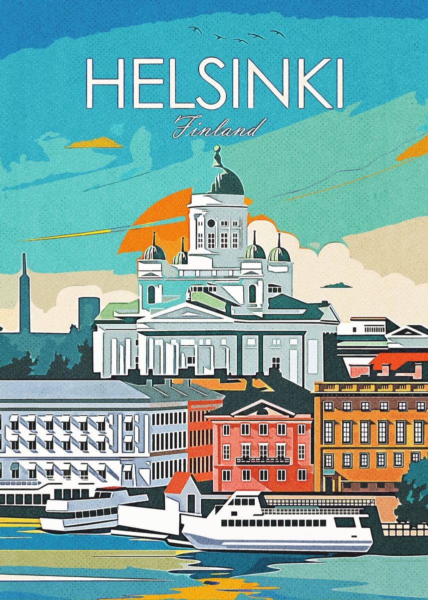 'Helsinki Vintage Poster' Poster, picture, metal print, paint by Le Thi ...