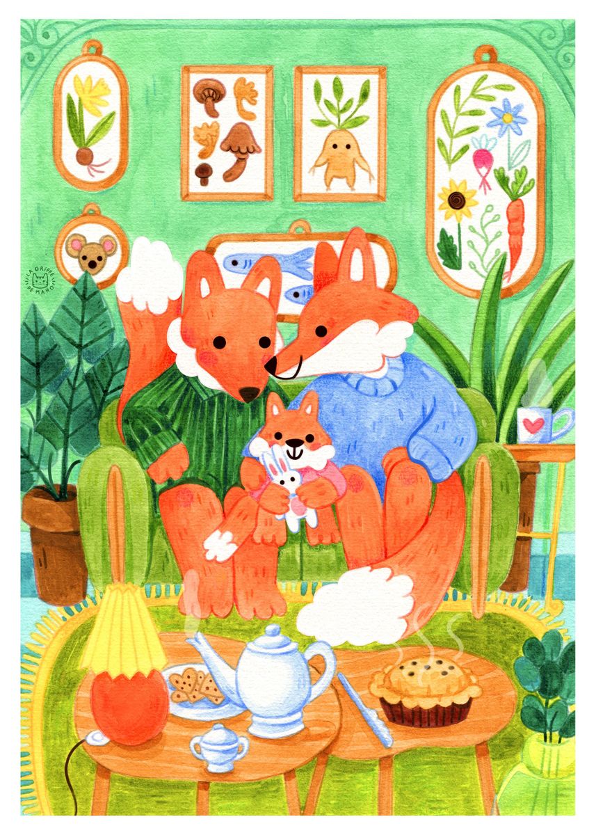 'Fox Family' Poster, picture, metal print, paint by LaGriffedeMaho ...