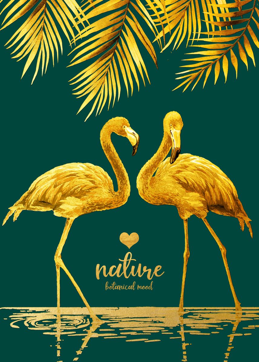 'Golden Flamingos' Poster, picture, metal print, paint by Tom Meomeo ...