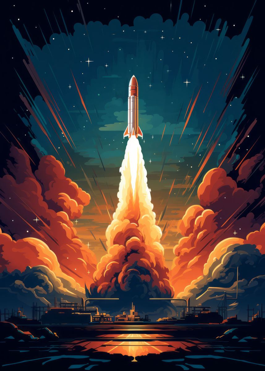'Blast Off Space Rocket' Poster, picture, metal print, paint by Craig ...
