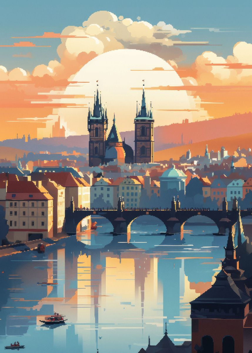 'Prague Pixel Art' Poster, picture, metal print, paint by Pucaaa | Displate