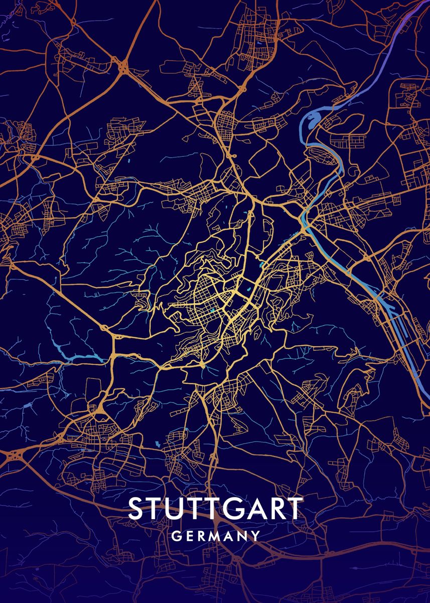 'Stuttgart Map' Poster, picture, metal print, paint by Miracle Studio ...