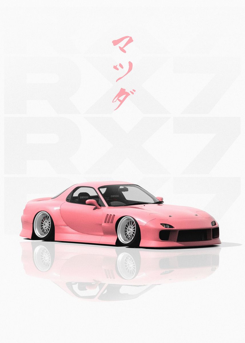 'Pink JDM Mazda RX7 FD' Poster, picture, metal print, paint by Yannick ...
