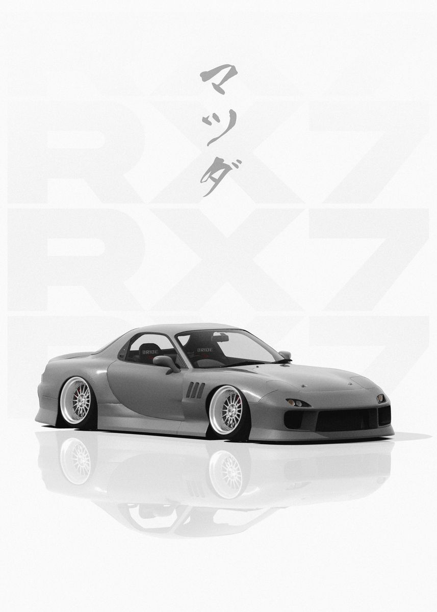 'Grey JDM Mazda RX7 FD' Poster, picture, metal print, paint by Yannick ...