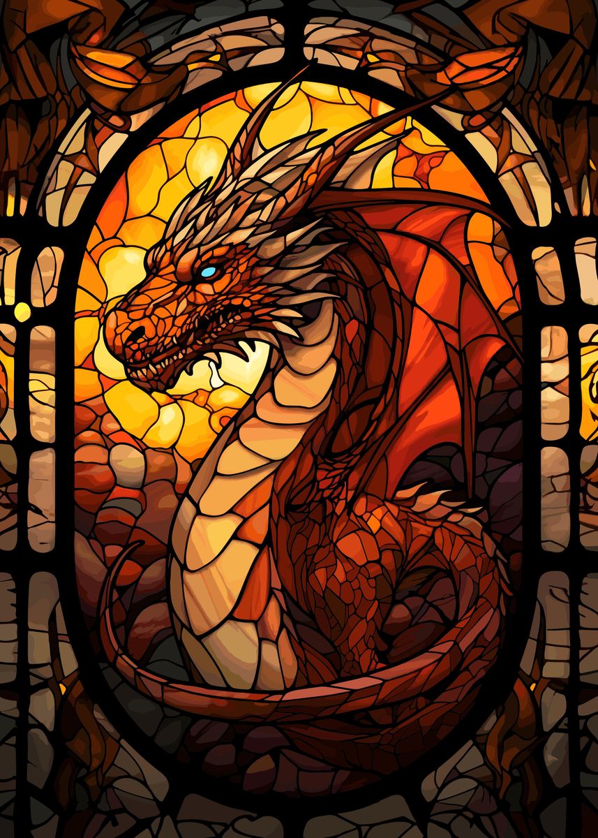 'Stained Glass Dragon' Poster, picture, metal print, paint by Forby ...