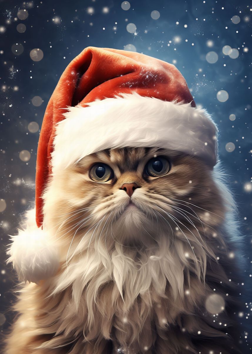 'Santa Claus Cat' Poster, picture, metal print, paint by Art Space ...