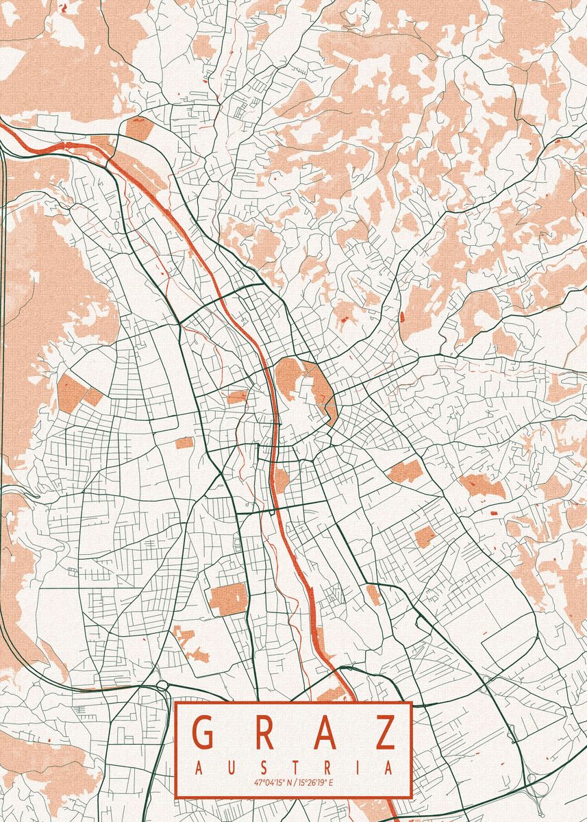 'Graz City Map Bohemian' Poster, picture, metal print, paint by deMAP ...