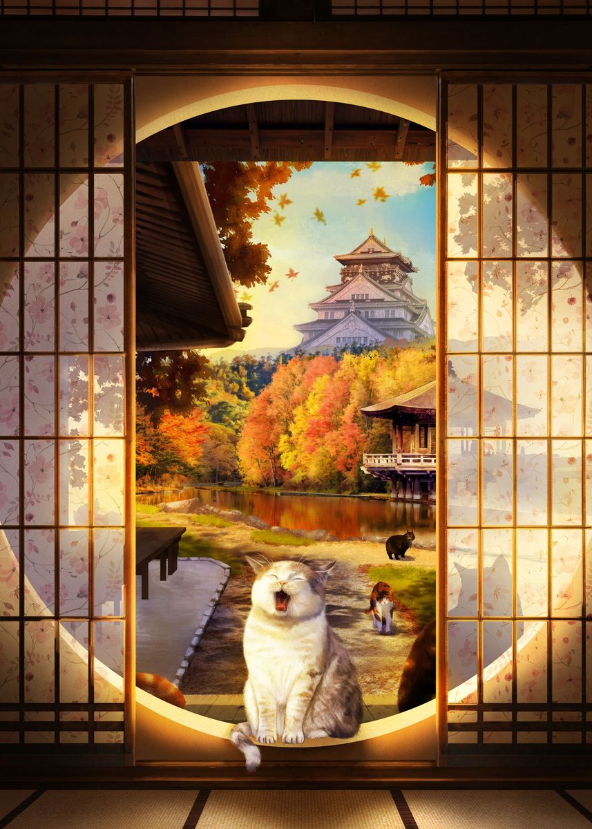 'Morning Cat' Poster, picture, metal print, paint by Valmue | Displate