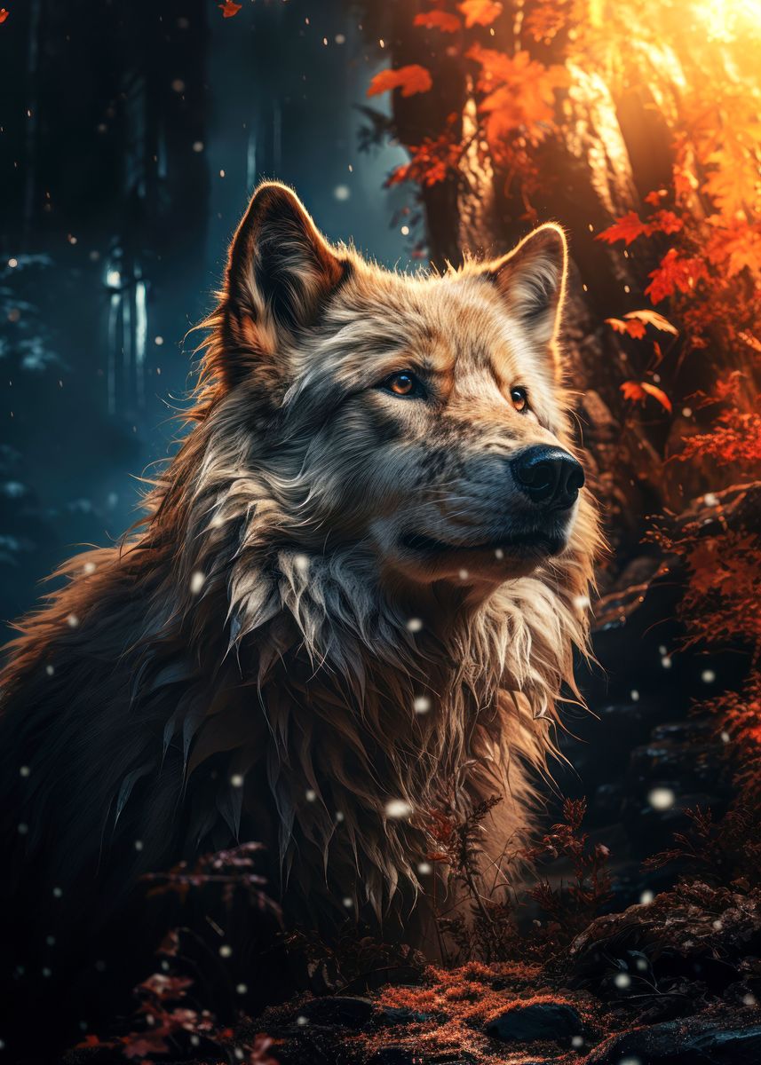 'white wolf at golden hour' Poster, picture, metal print, paint by Adel ...