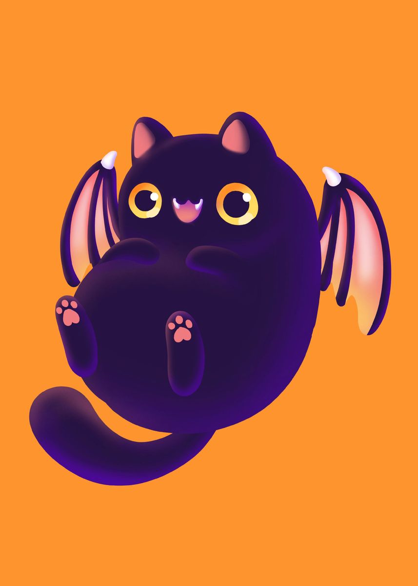 'The bat cat in Halloween' Poster, picture, metal print, paint by ...