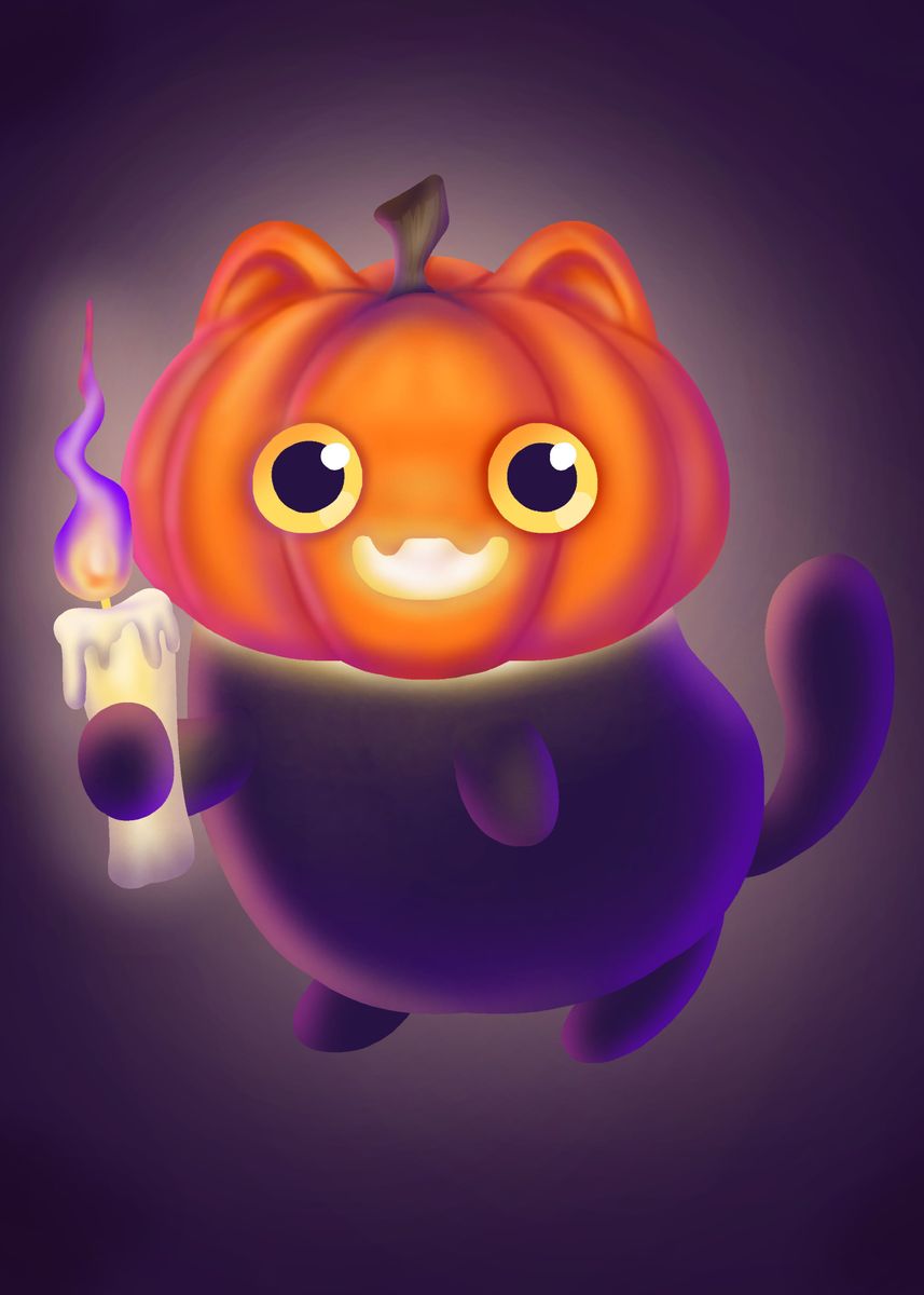 'The pumpkin cat' Poster, picture, metal print, paint by HamsPuiyMuiy ...