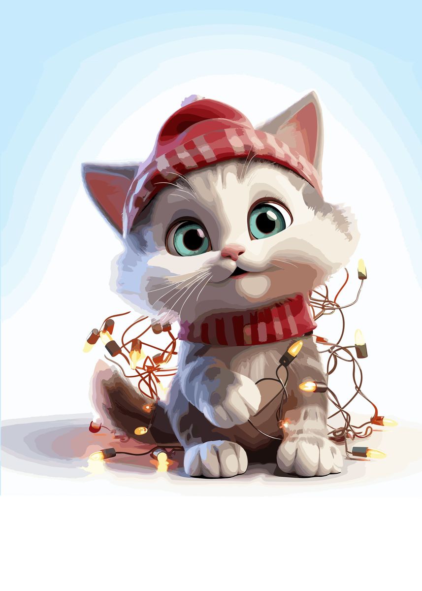 'cat in Christmas tree ' Poster, picture, metal print, paint by Mariano Mayert | Displate
