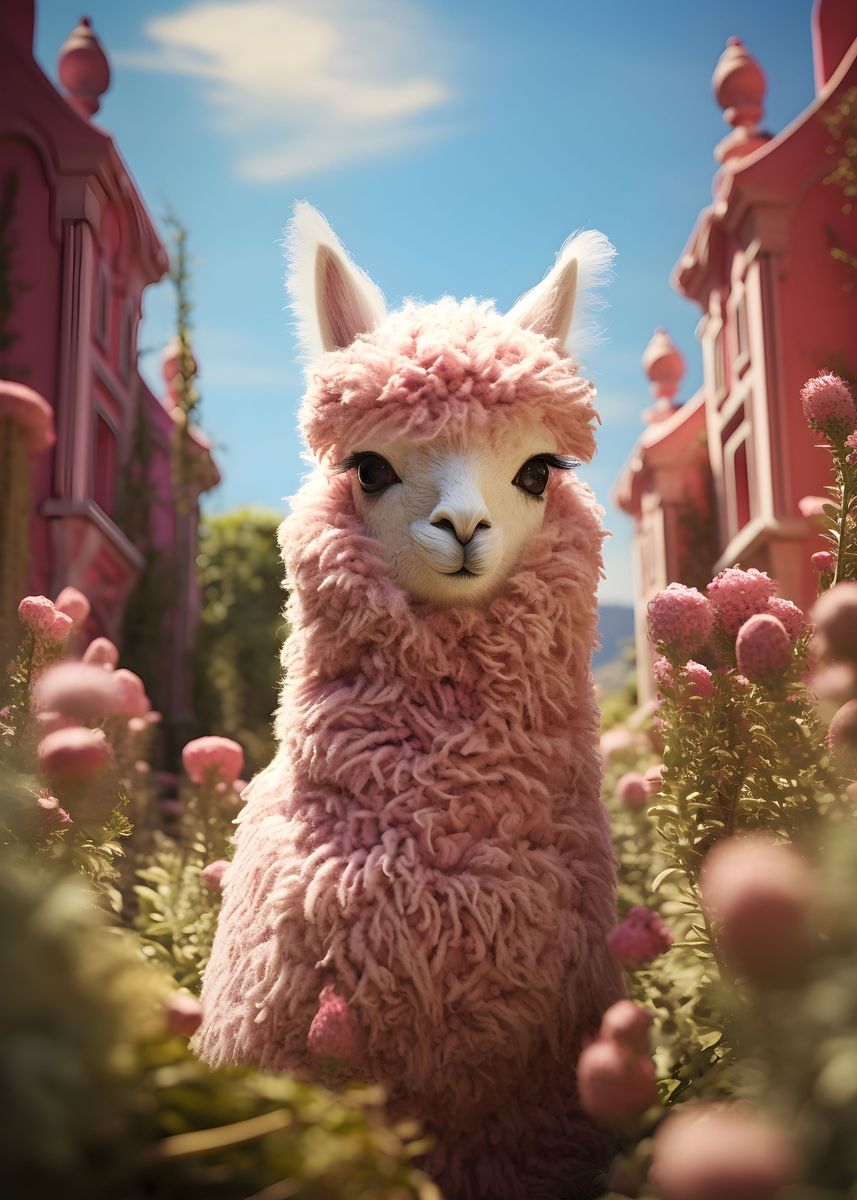 'Surreal Cute Pink Alpaca' Poster, picture, metal print, paint by ...