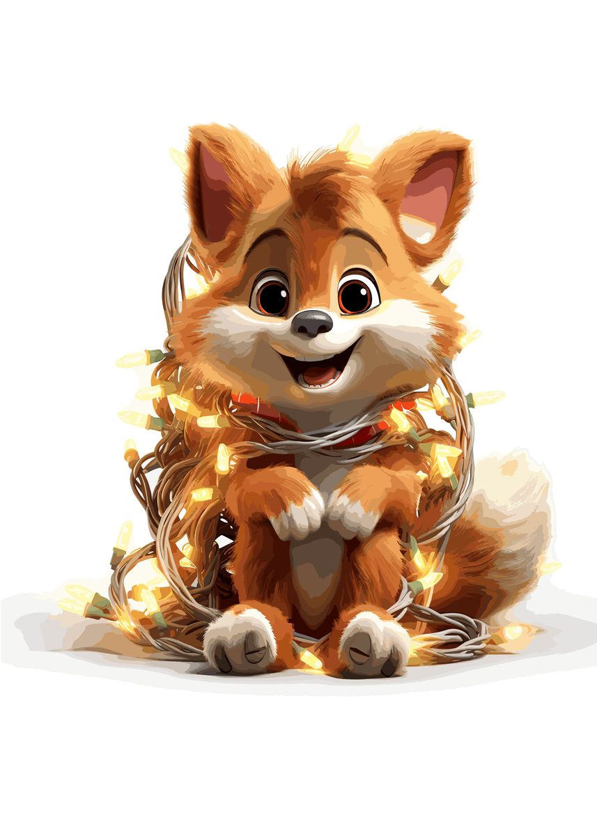 'fox In Christmas tree' Poster, picture, metal print, paint by Mariano Mayert | Displate