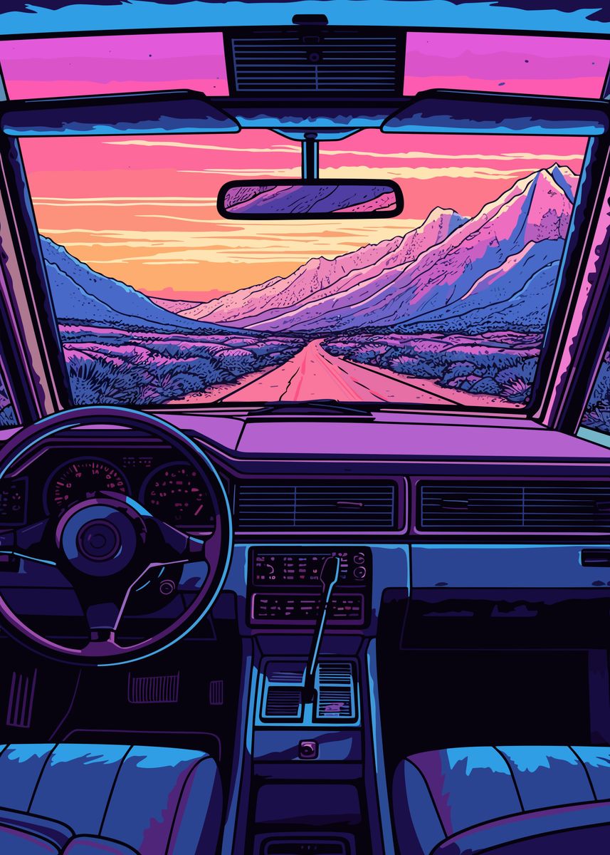 'Inside Car Retro' Poster, picture, metal print, paint by Oliver Qo ...