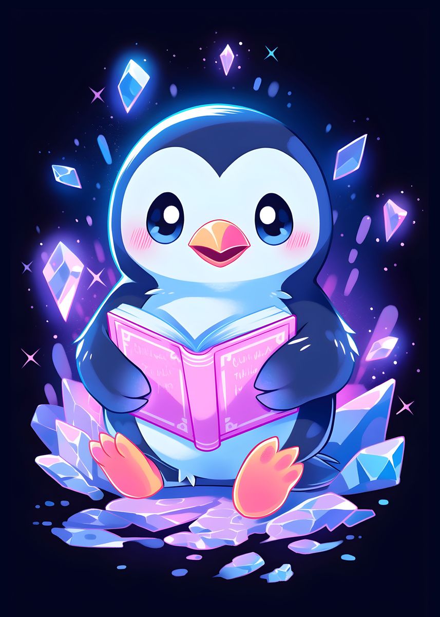 'Penguin Reading A Book' Poster, picture, metal print, paint by ...