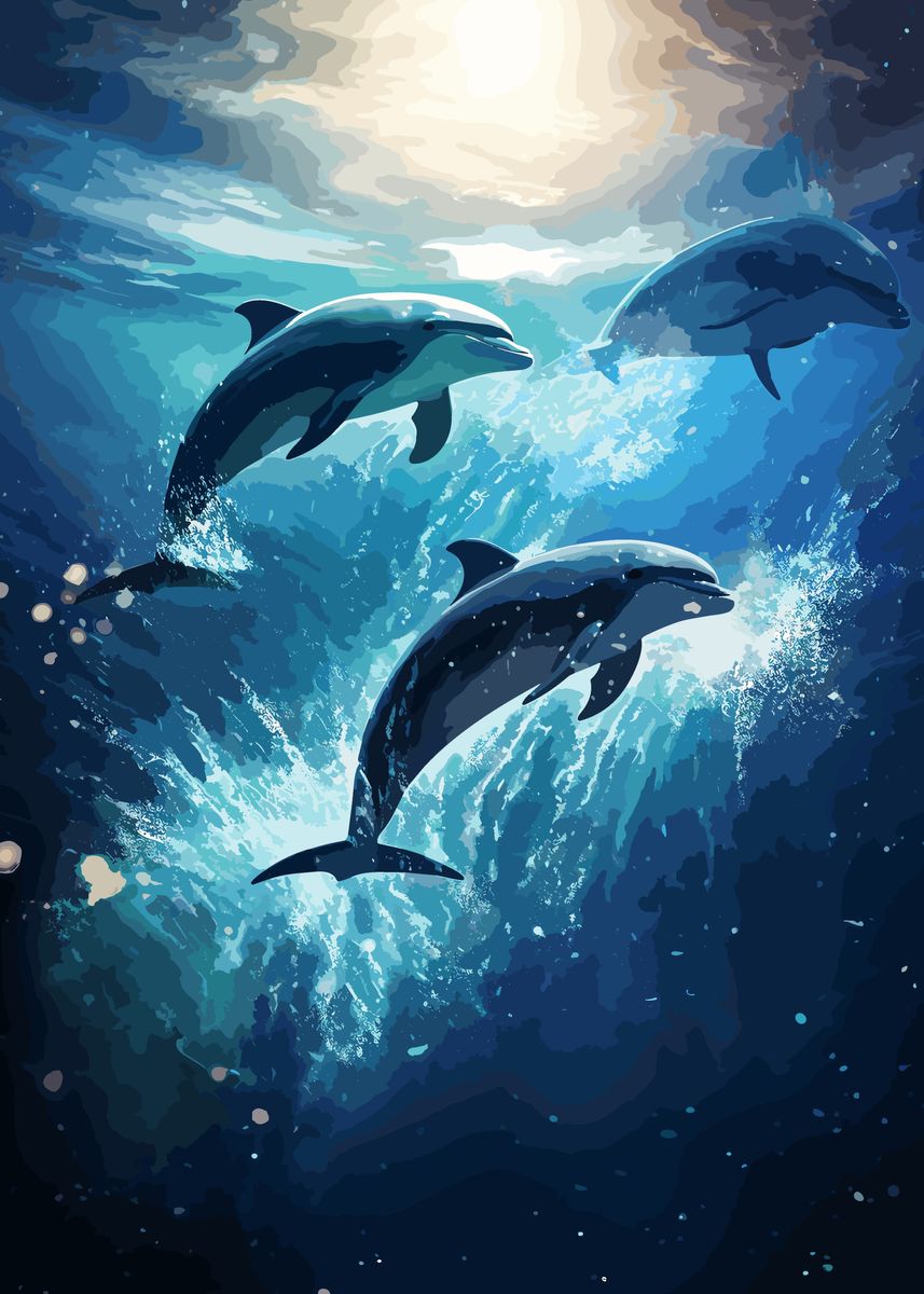 'dolphin space animal' Poster, picture, metal print, paint by Jermaine ...