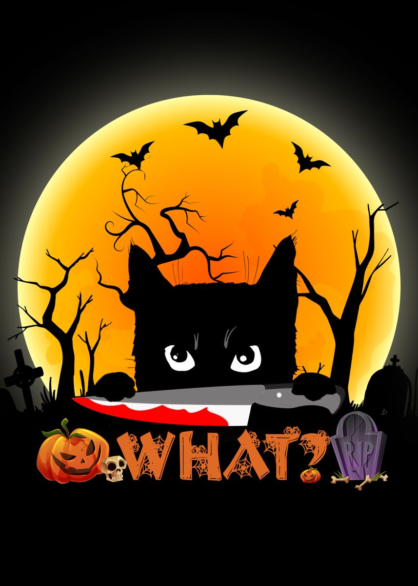 'What Black cat Halloween' Poster, picture, metal print, paint by Roy ...