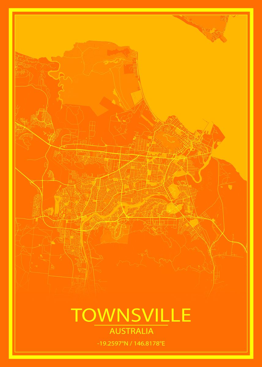 'Townsville Orange City Map' Poster, picture, metal print, paint by ...