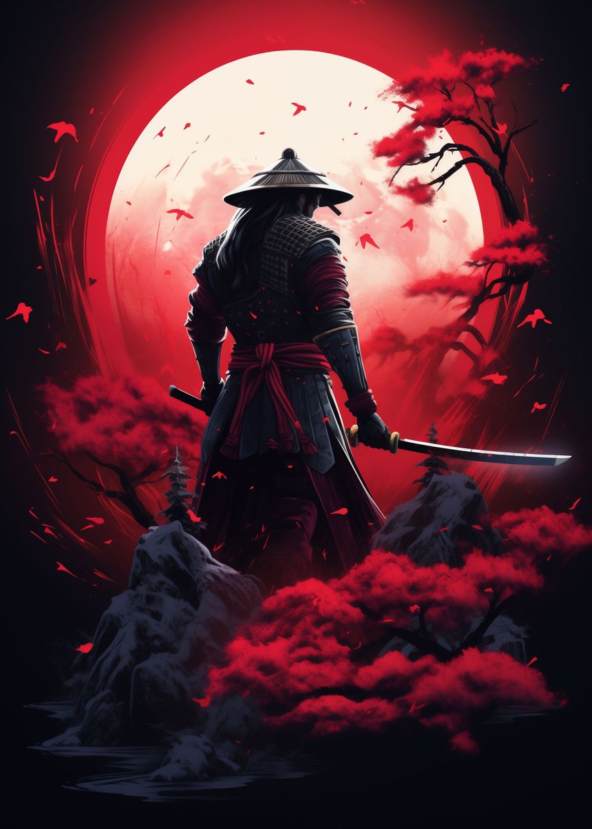 'Red Japanese Samurai Ninja' Poster, picture, metal print, paint by ...