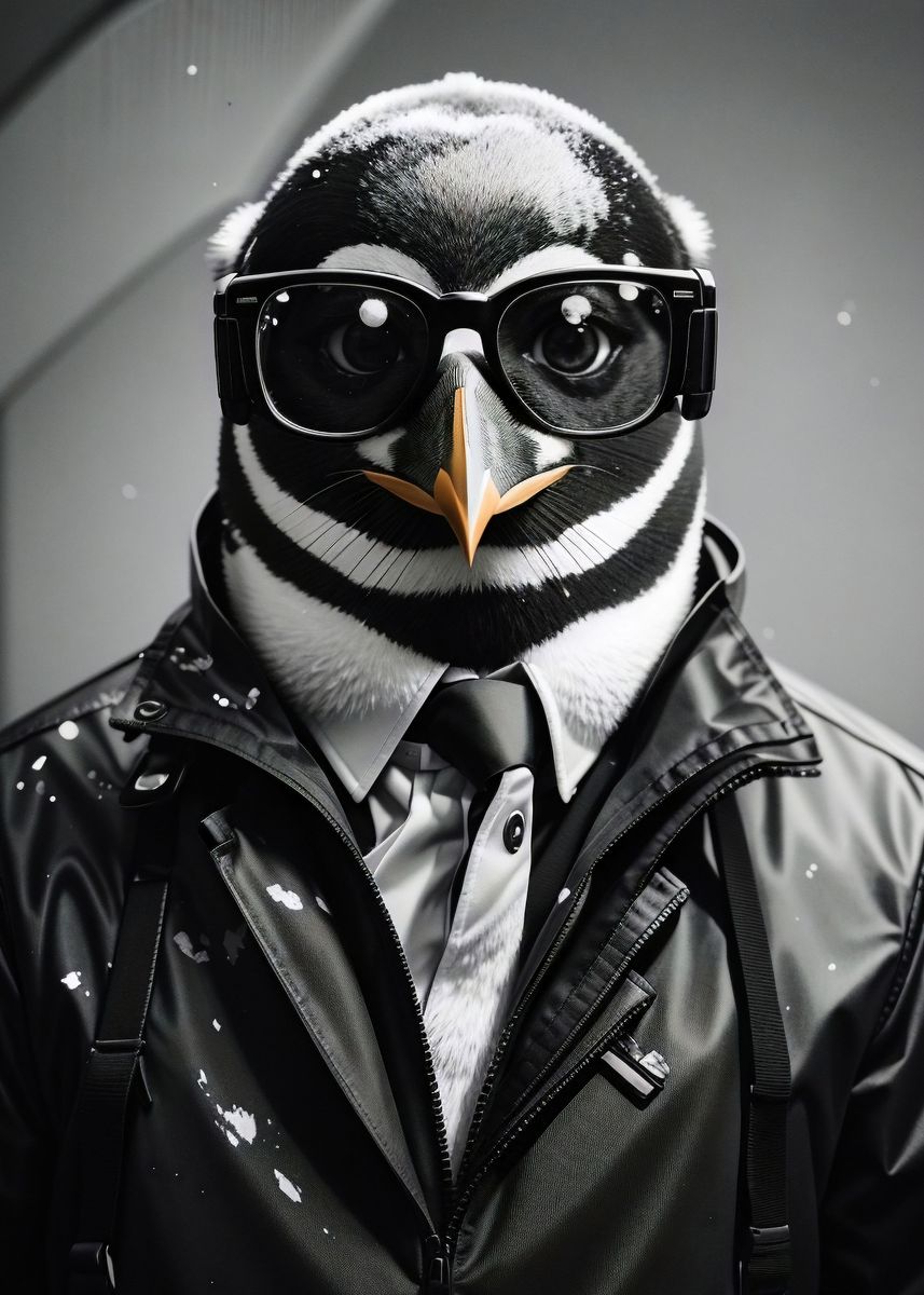 'Detective penguin bnw' Poster, picture, metal print, paint by Ayen ...