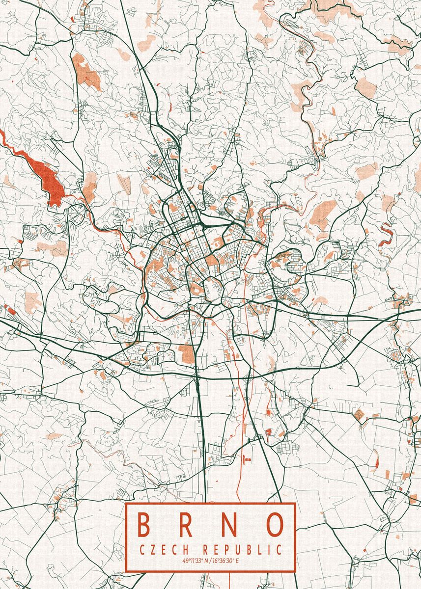 'Brno City Map Bohemian' Poster, picture, metal print, paint by deMAP ...