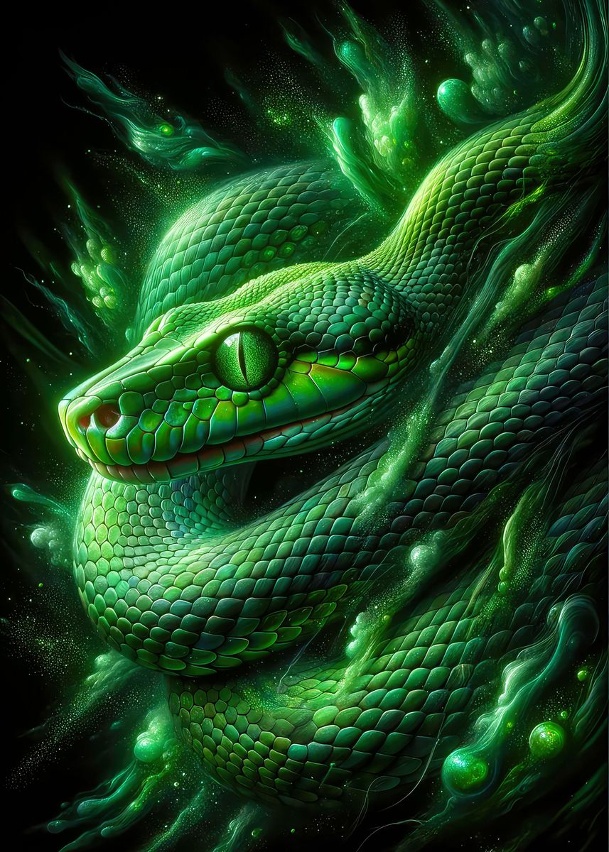 'The Green Snake' Poster, picture, metal print, paint by Xi Designs ...