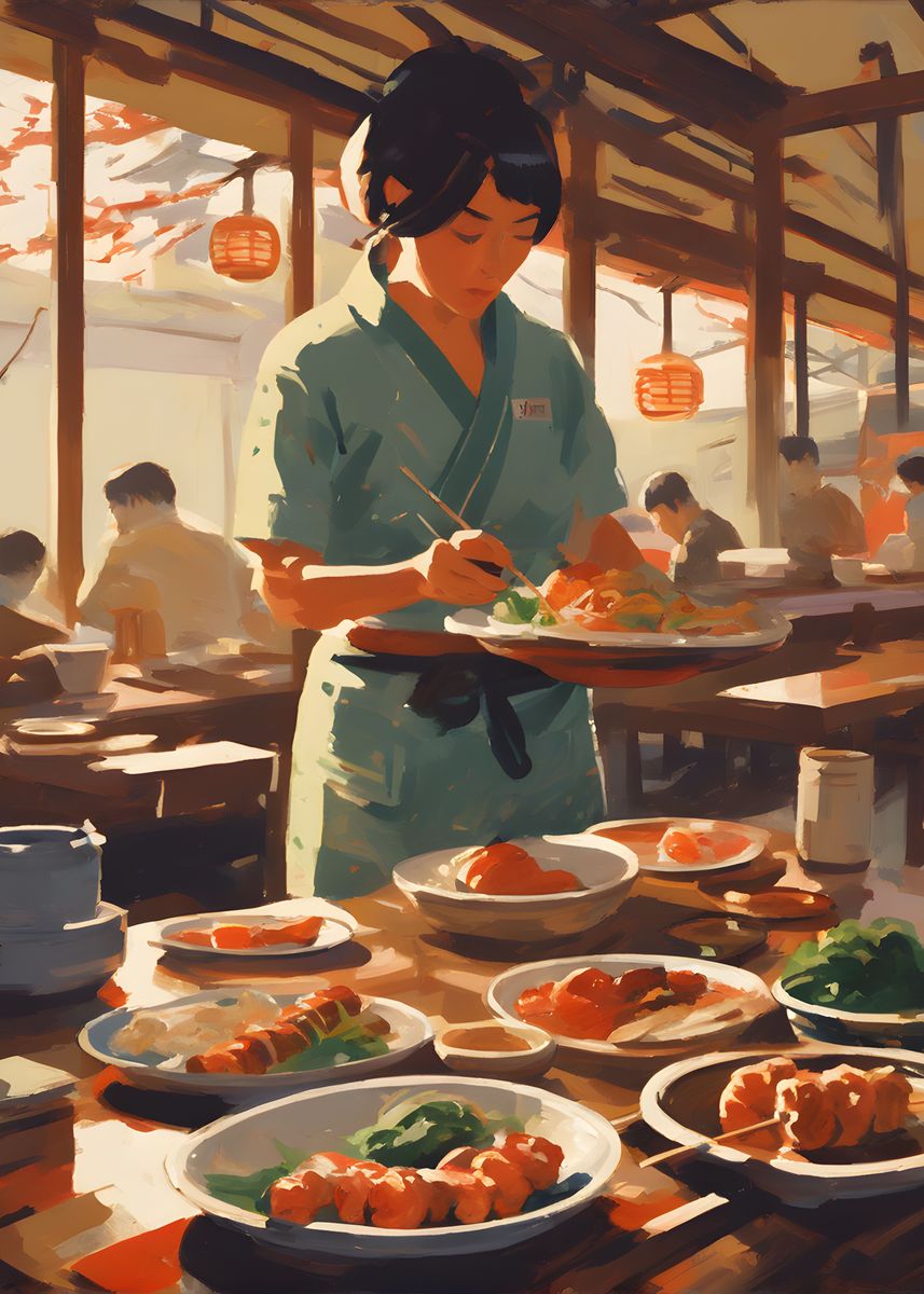 'Japan street food' Poster, picture, metal print, paint by Kimiko ...