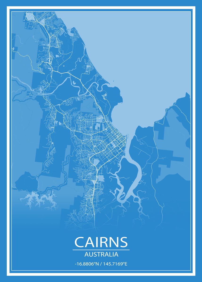 'Cairns Australia Blue Map' Poster, picture, metal print, paint by Wall ...