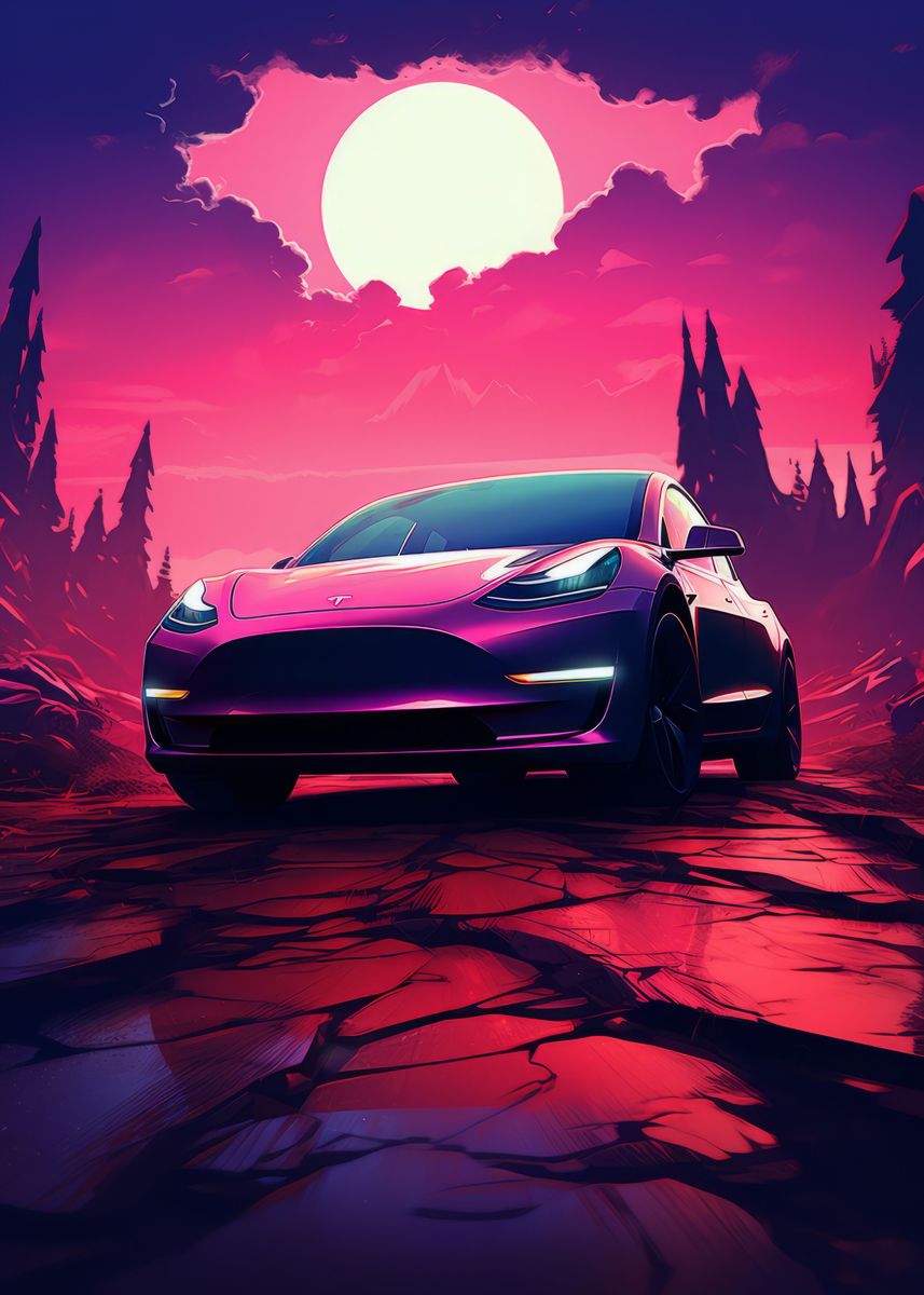 'Vaporwave Car' Poster, picture, metal print, paint by Ray Mason | Displate