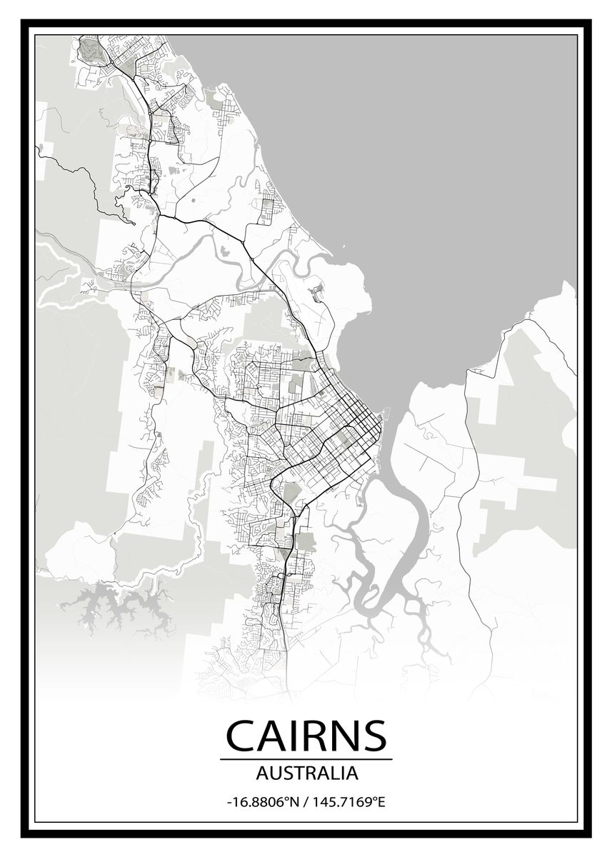 'Cairns Australia White Map' Poster, picture, metal print, paint by ...