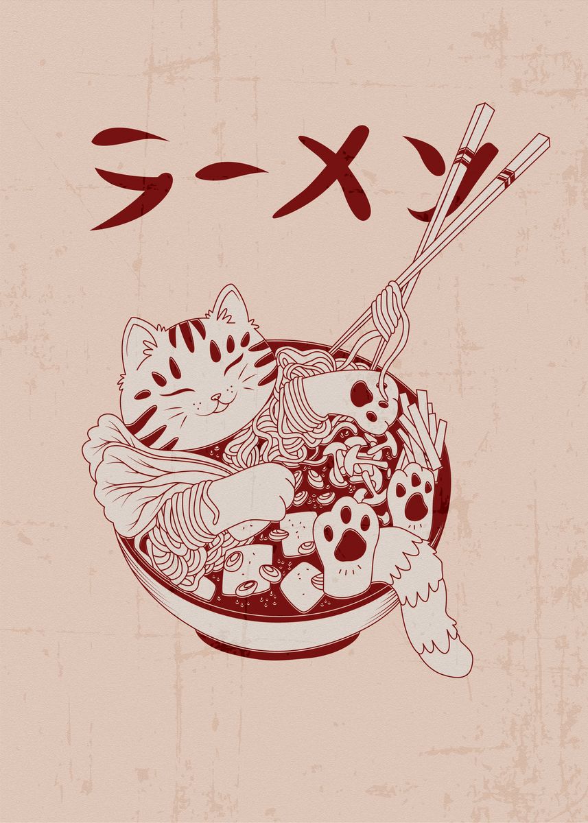 'cat ramen' Poster, picture, metal print, paint by Denise Zendejas ...