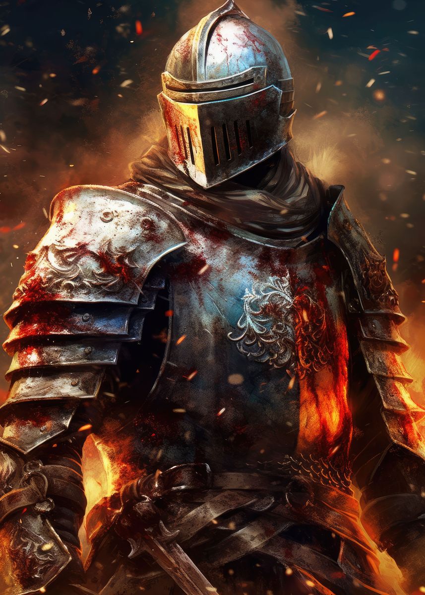 'Knight Fire' Poster, picture, metal print, paint by DecoyDesign | Displate