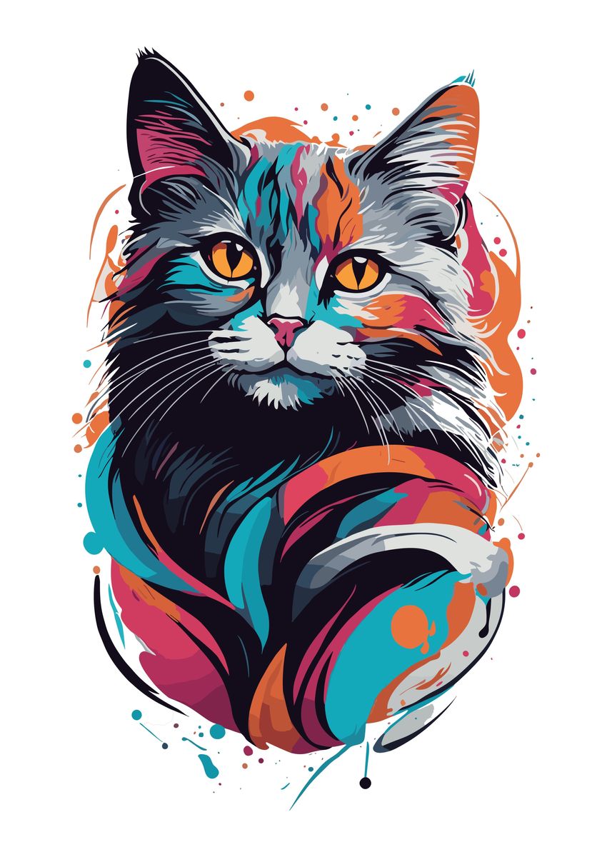 'cute cat' Poster, picture, metal print, paint by WallWonders art ...