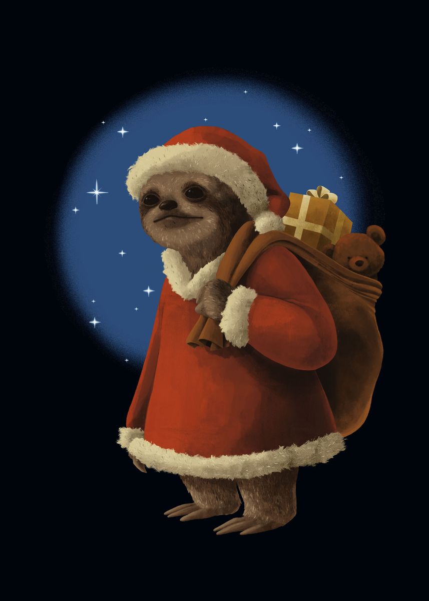 'Sloth Santa Claus' Poster, picture, metal print, paint by ArtNinja ...