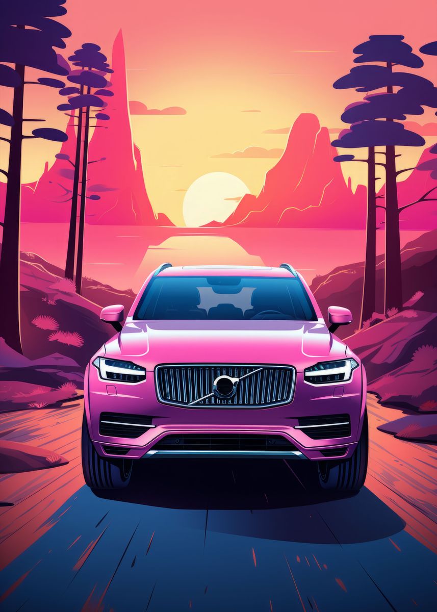 'Vaporwave Car' Poster, picture, metal print, paint by Ray Mason | Displate