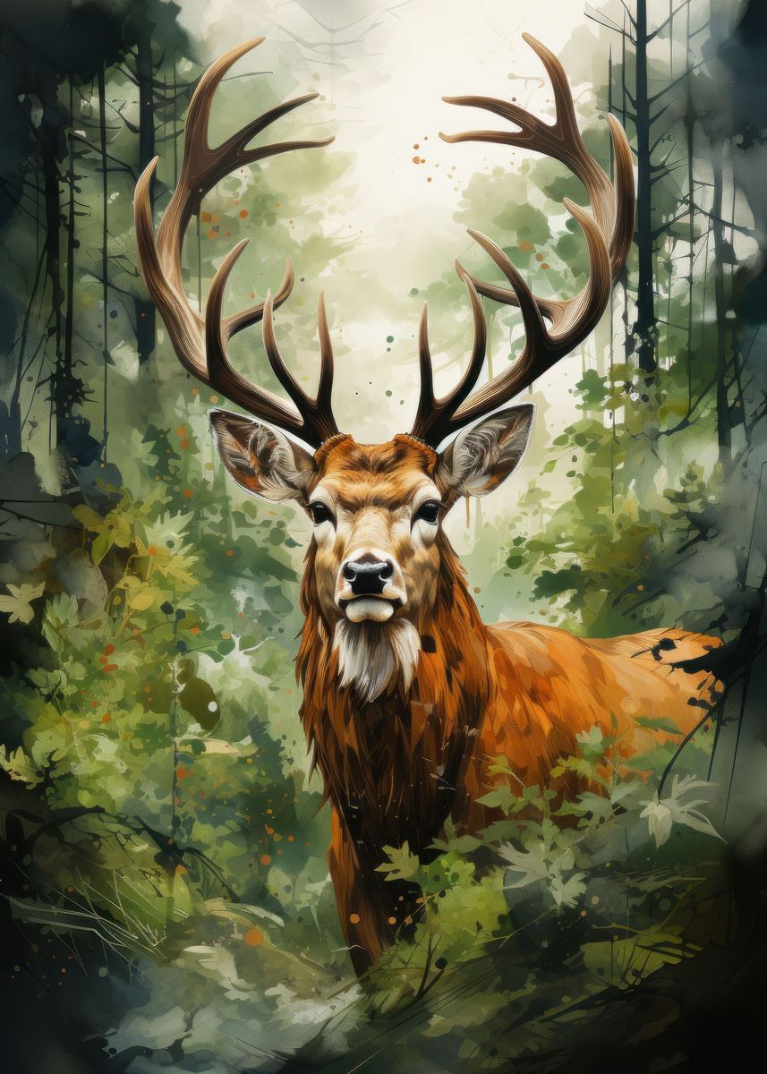 'Deer portrait' Poster, picture, metal print, paint by Byrdyak | Displate