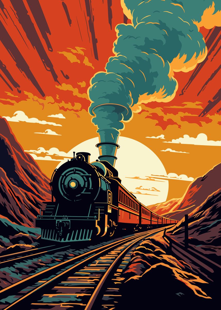 'Old Train' Poster, picture, metal print, paint by MICHELLE RHOADS ...