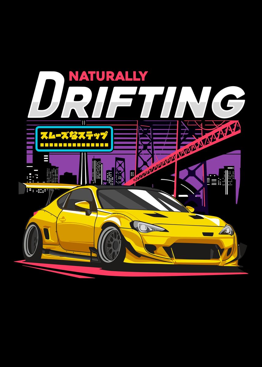 'Drifting Yellow Car' Poster, picture, metal print, paint by Savinda ...