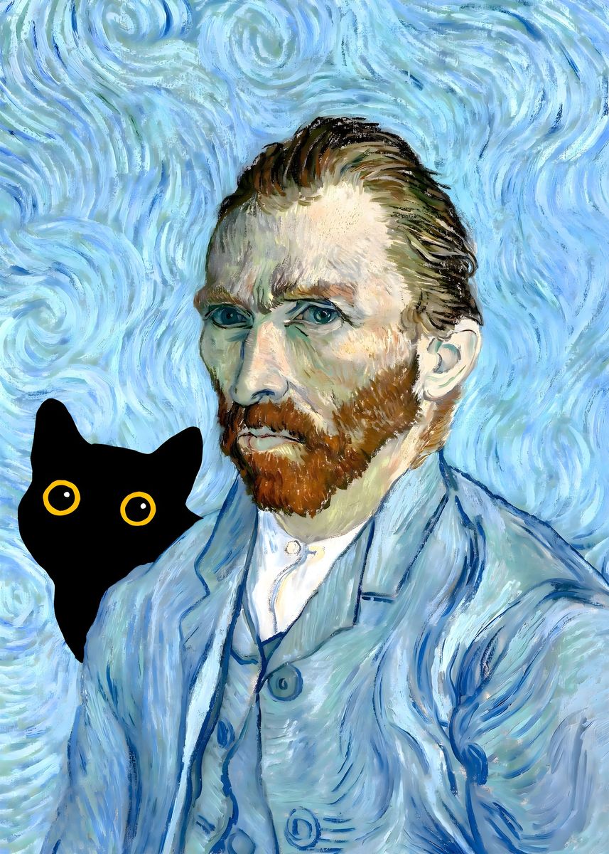 'Cute Cat with Van Gogh' Poster, picture, metal print, paint by ...