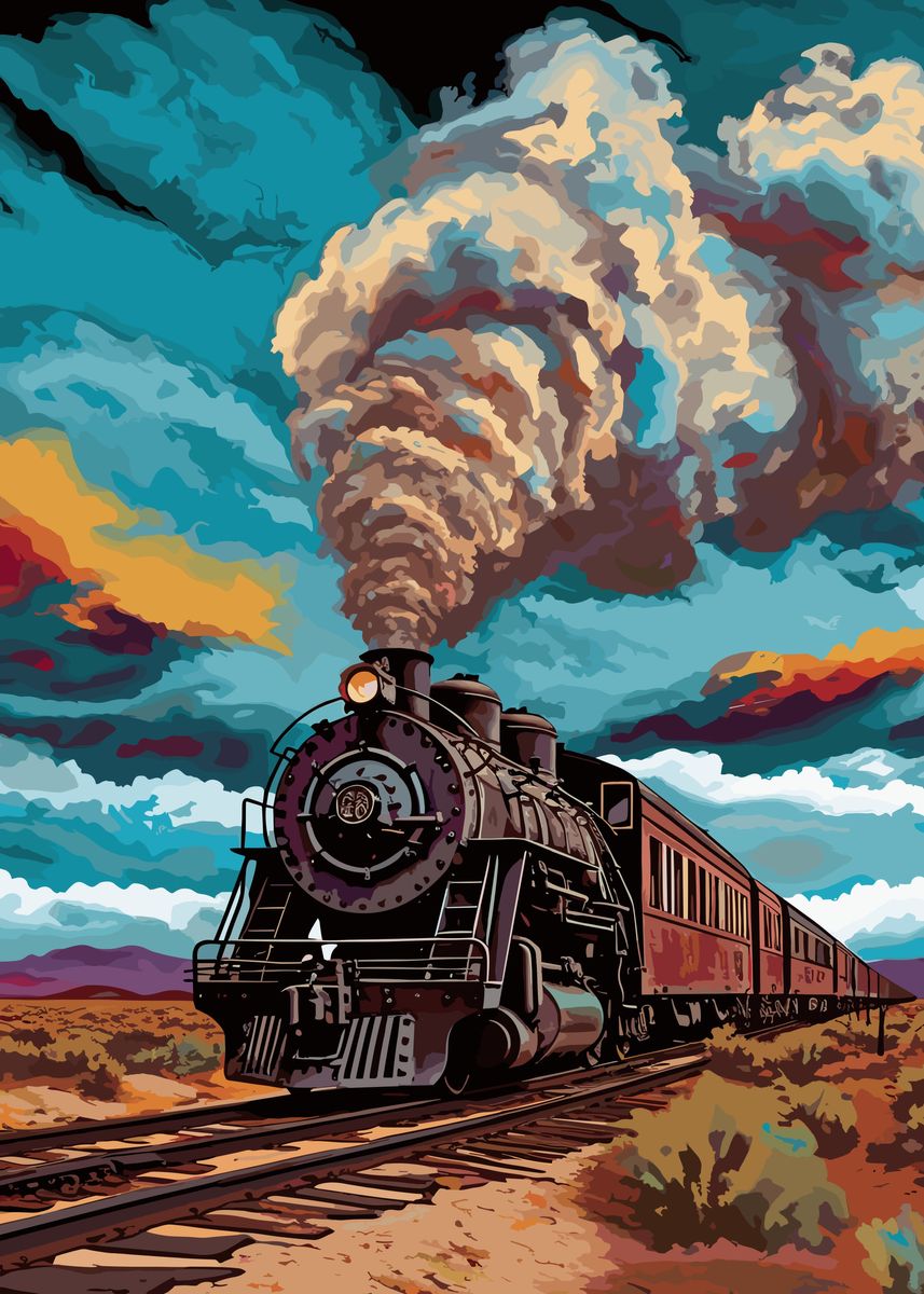 'Old Train' Poster, picture, metal print, paint by MICHELLE RHOADS ...