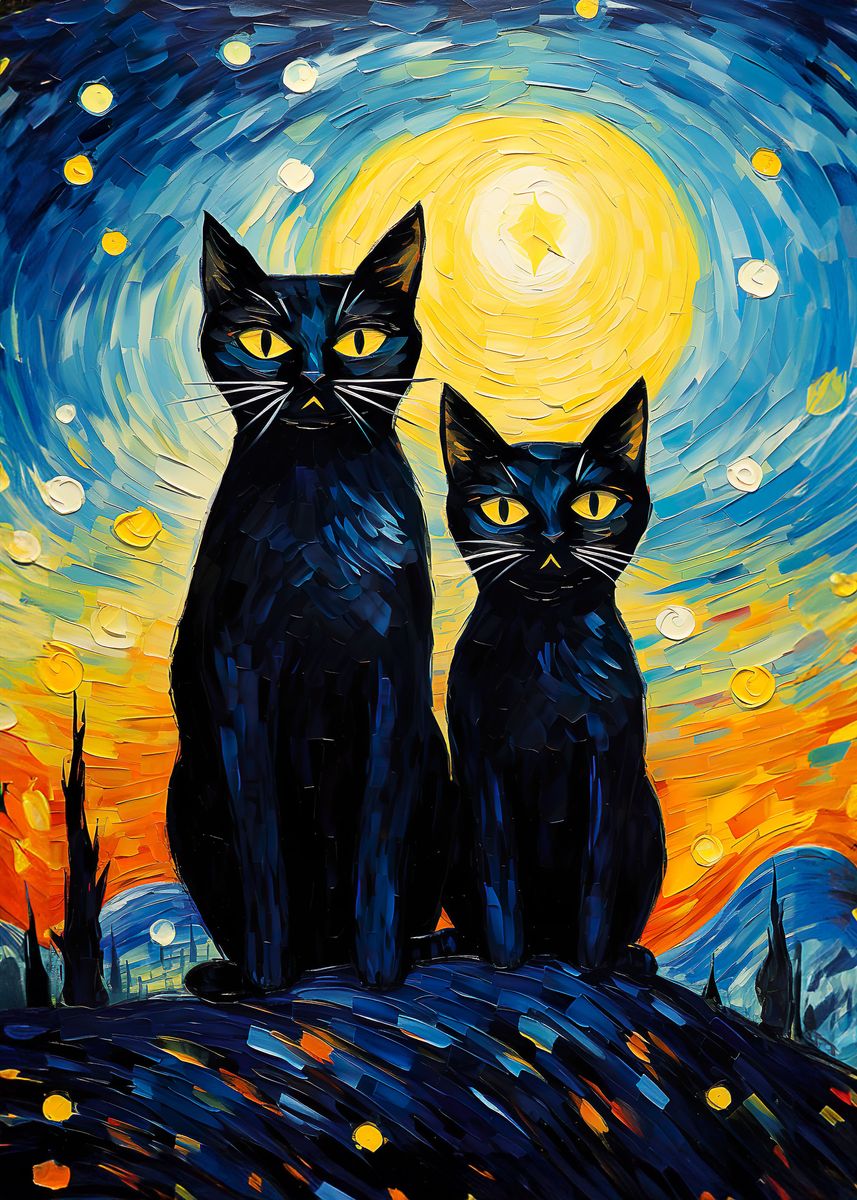 'Cat van gogh' Poster, picture, metal print, paint by Veraaaa | Displate