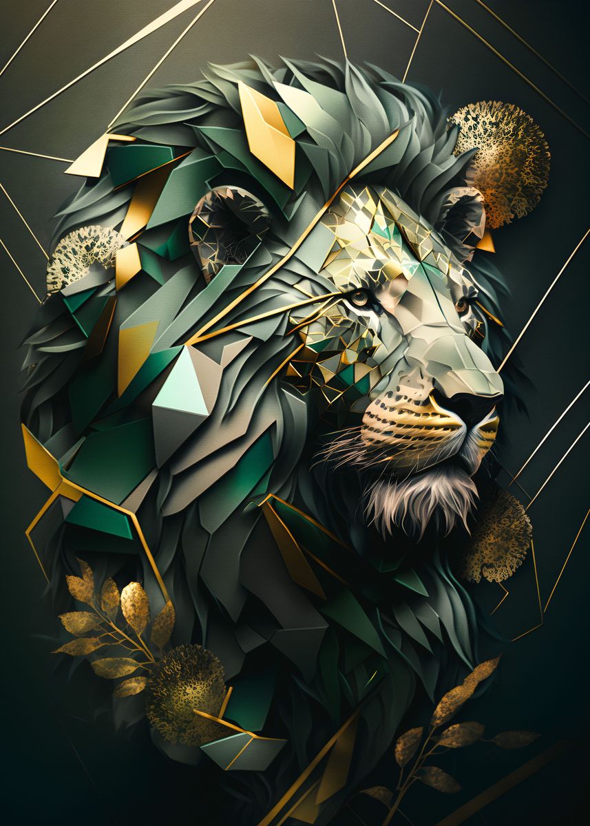 'lion Geometric abstract' Poster, picture, metal print, paint by Dream ...